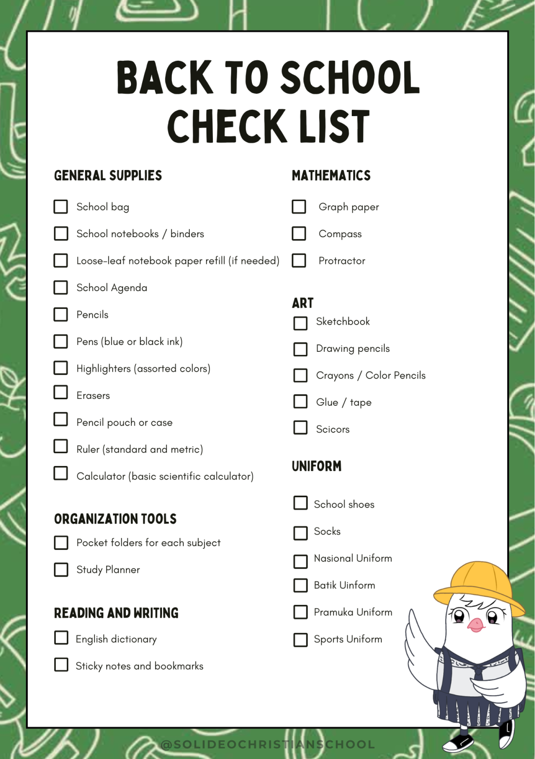 Back To School Checklist - SoliDEO Schools